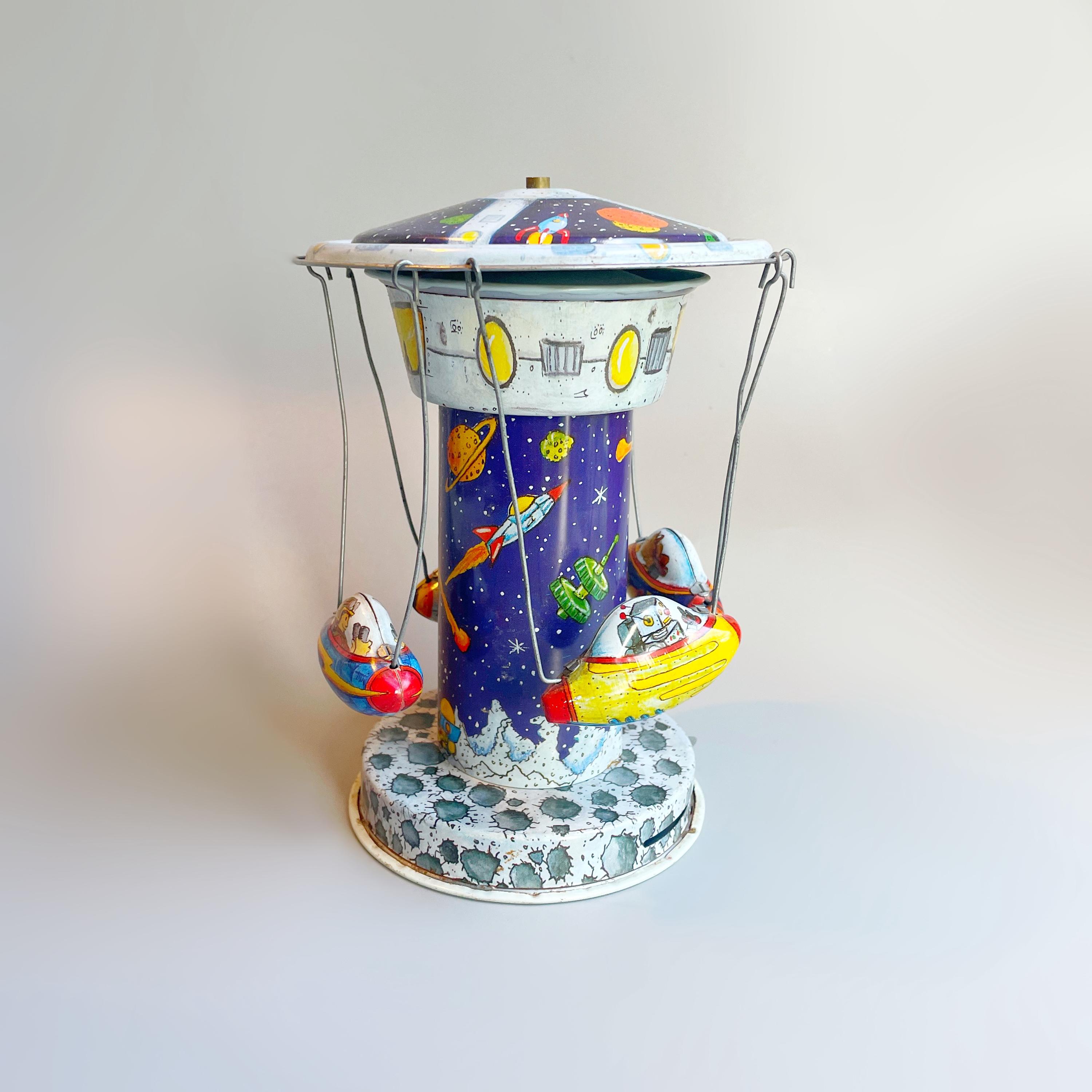 Schylling Rocket Carousel Tin Plate Model, Repro Rocket Ride Spinning ...