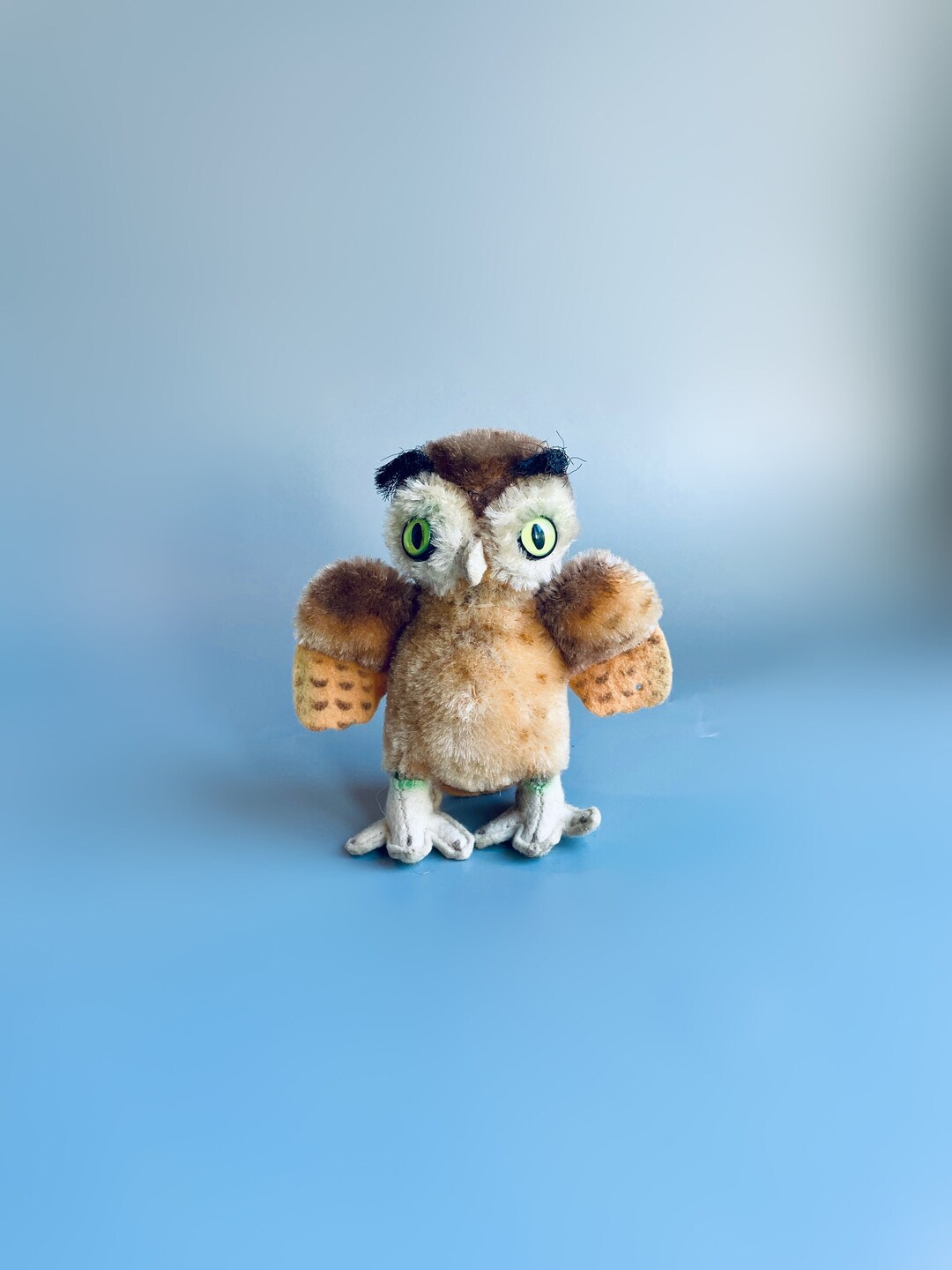 Steiff Wittie Owl Vintage Plush, Mohair Owl Toy With Green Eyes, 1960's ...