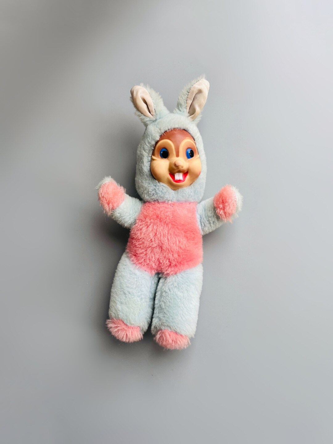 Rubber Faced Plush Rabbit, 1950's Vintage Pastel Bunny Rubber Face Toy ...