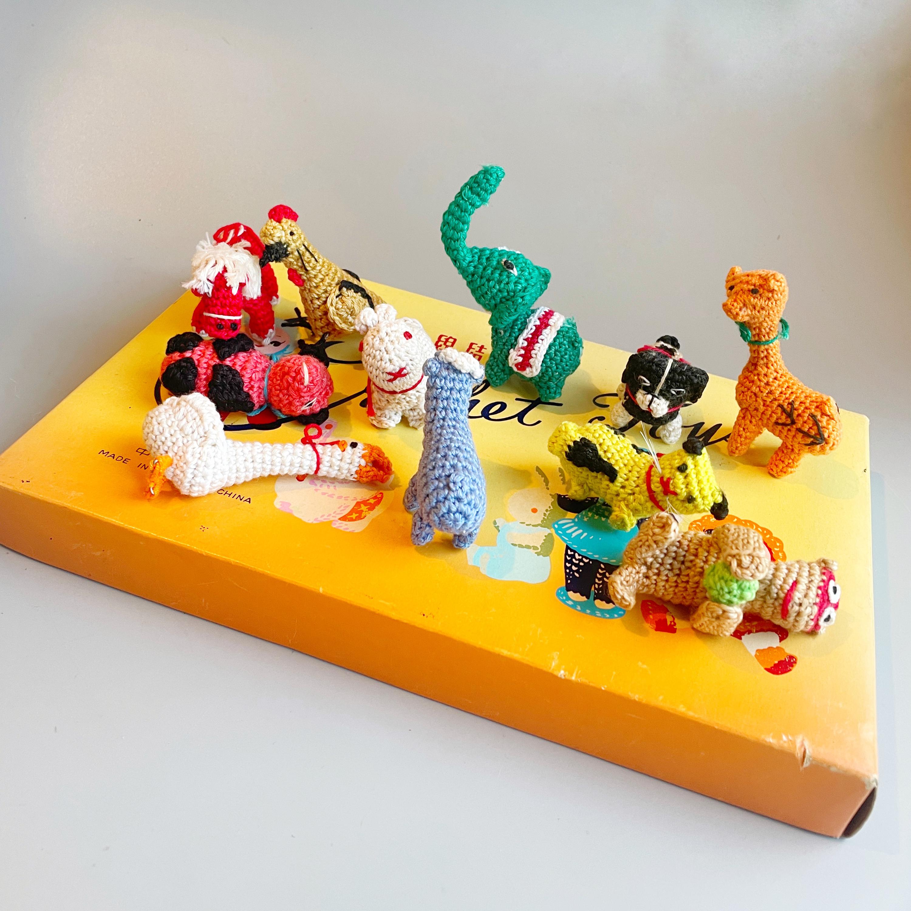 Vintage Amigurumi Mini Crochet Animal Set in Box, Shanghai China Hand ...