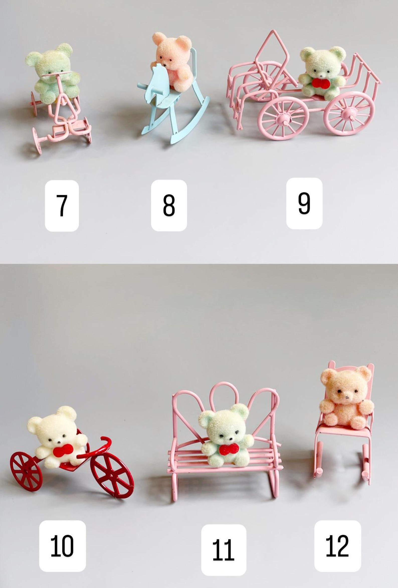 Vintage 80's Flocked Miniature Bears, Tiny Furry Bear Figures, Mini ...