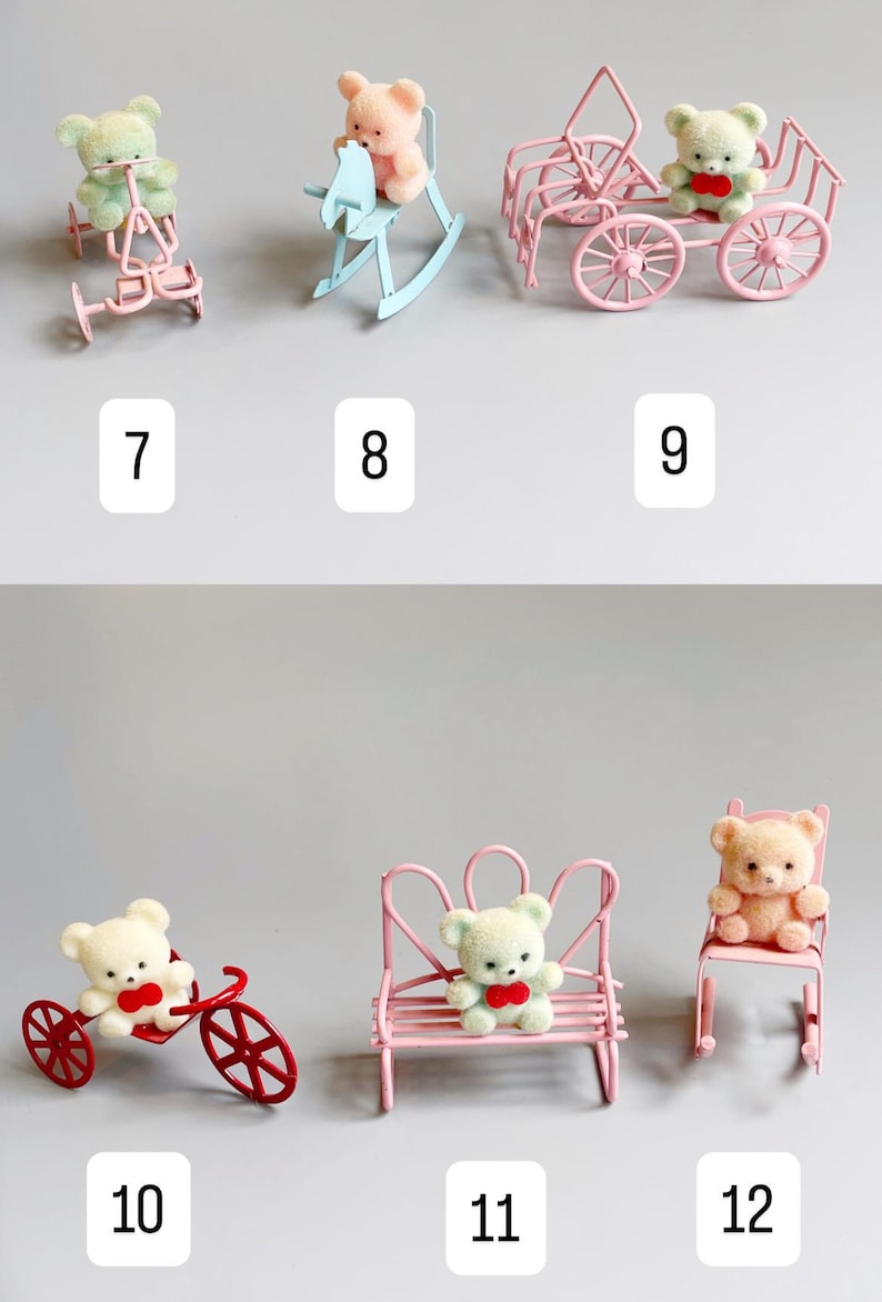 Vintage 80's Flocked Miniature Bears, Tiny Furry Bear Figures, Mini ...