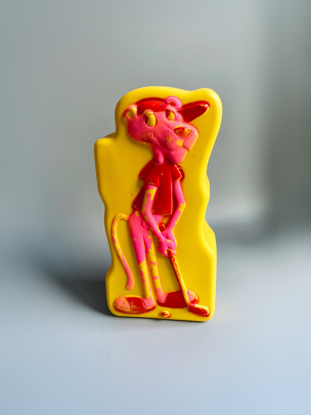 Vintage Pink Panther Piggy Bank, Yellow Plastic Pink Panther Money Box ...