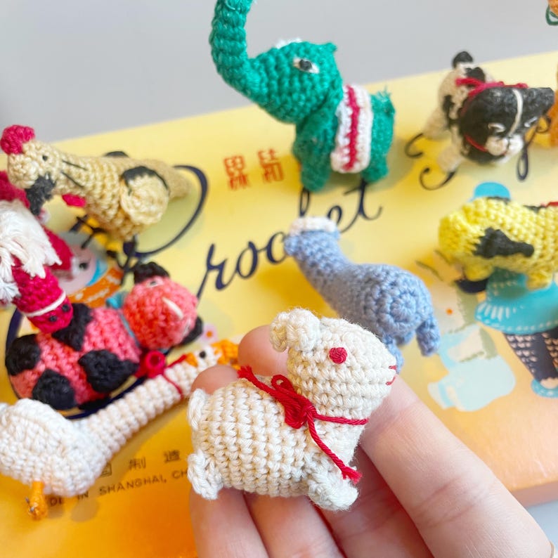 Vintage Amigurumi Mini Crochet Animal Set in Box, Shanghai China Hand ...