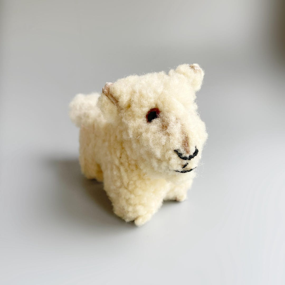 Vintage Wool Plush Lamb, Glass Eyed Sheep Wool Plush, Vintage Wool Dog ...