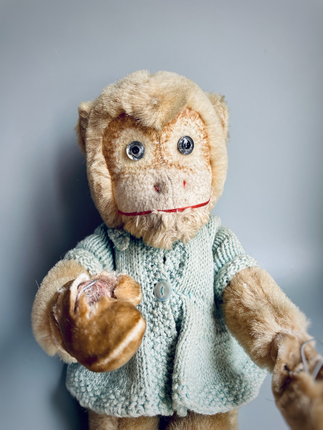 Vintage Monkey Doll, Vintage Monkey Bear Toy, Monkey in Knitted Dress ...