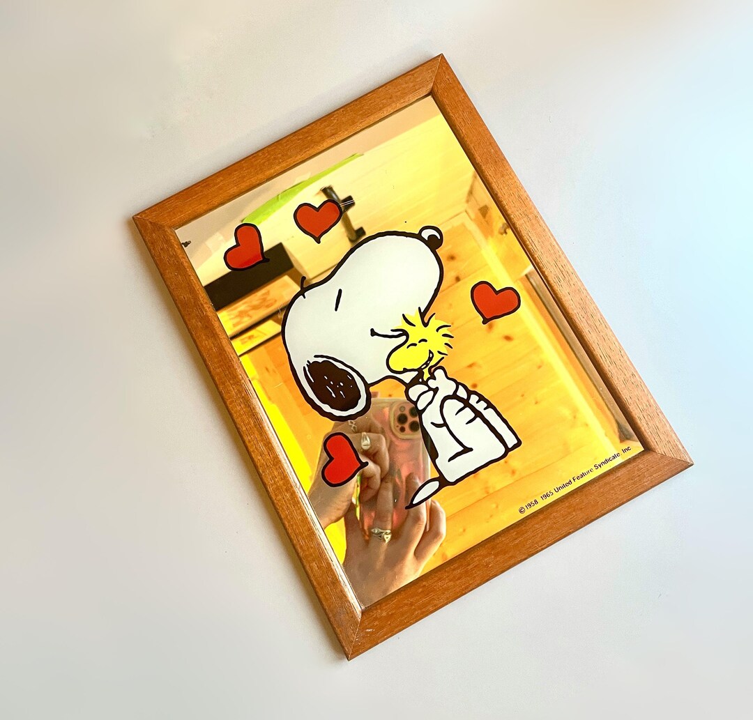 Vintage Snoopy & Woodstock Mirror, Snoopy Woodstock Hugging Hearts Love ...