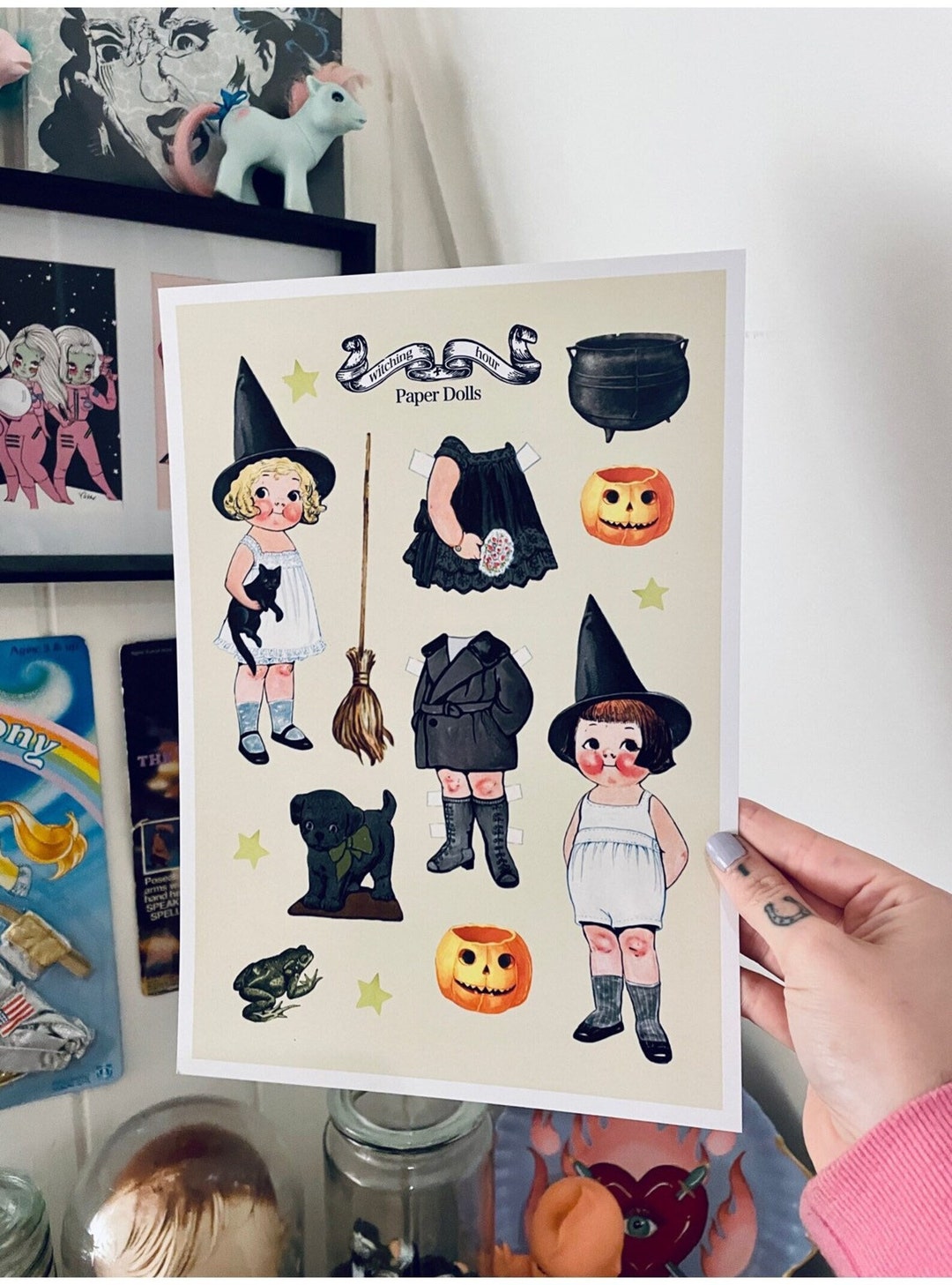 Kitsch Witch Doll Print, Cute Vintage Halloween Paper Doll Style Print ...