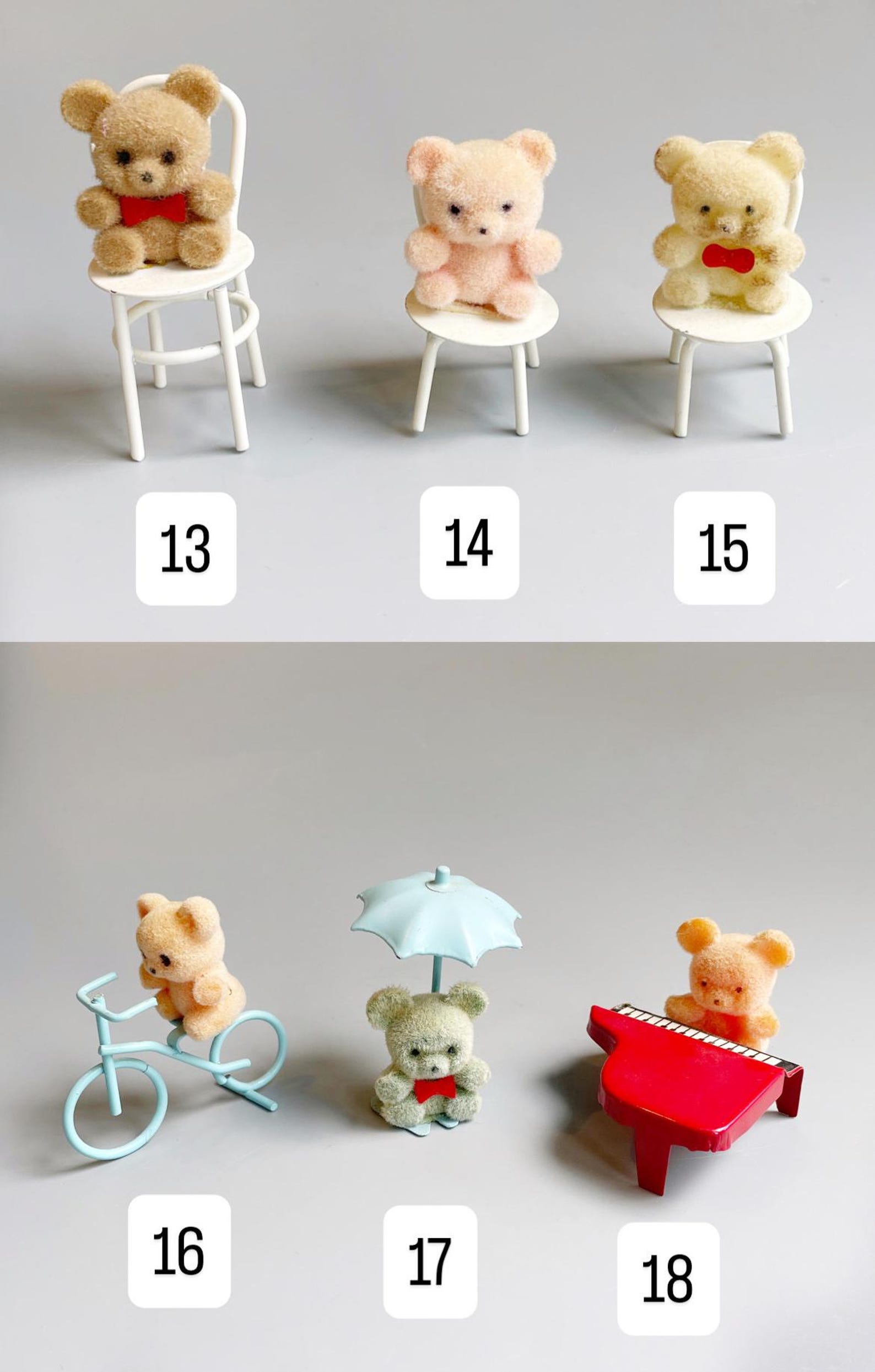 Vintage 80's Flocked Miniature Bears, Tiny Furry Bear Figures, Mini ...