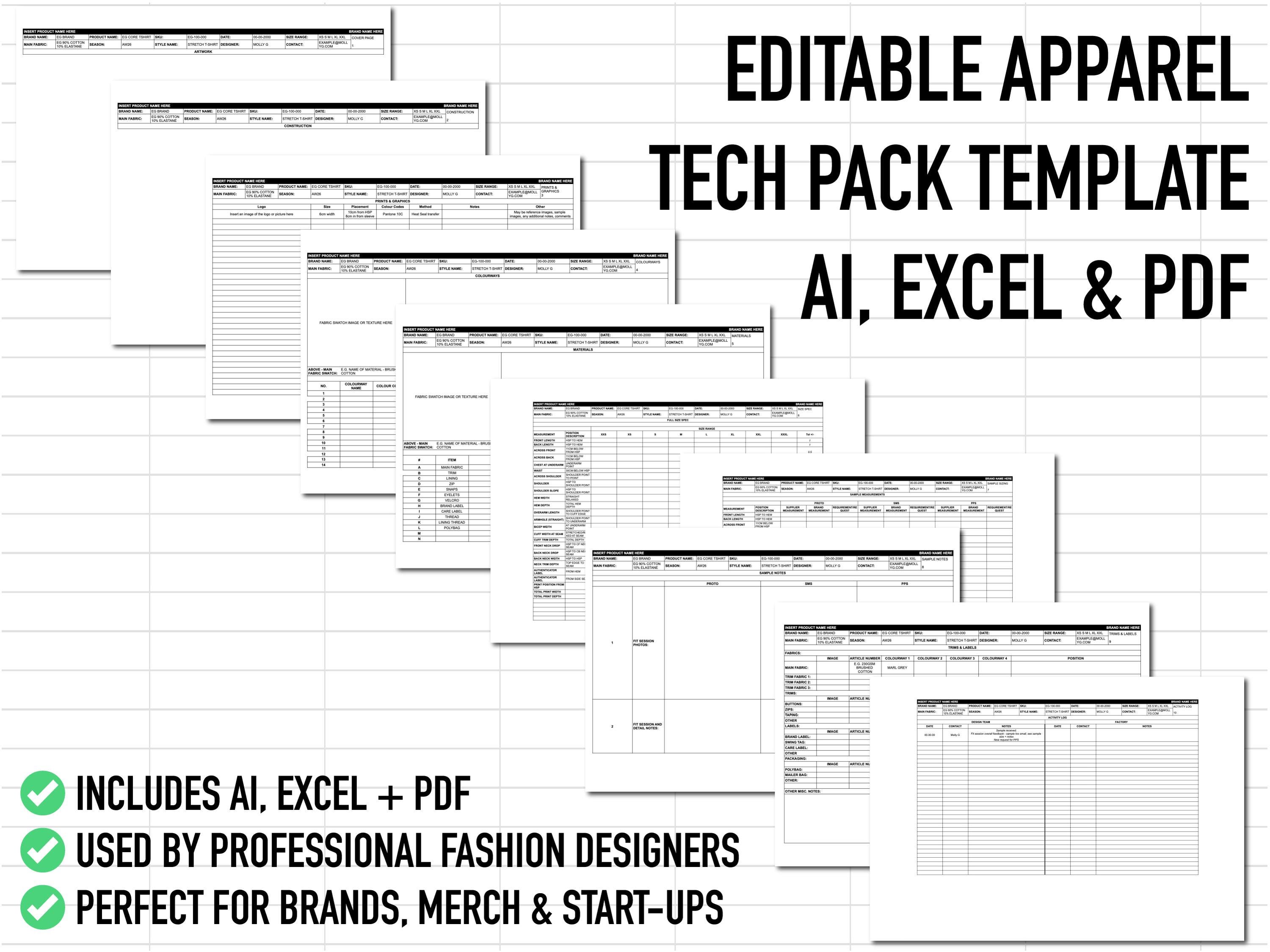 Apparel Tech Pack Template – Editable in AI, Excel, PDF | Clothing ...