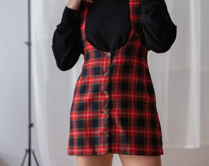 Italian Vintage Wool Pinafore Dress With Red Tartan Plaid Pattern for ...