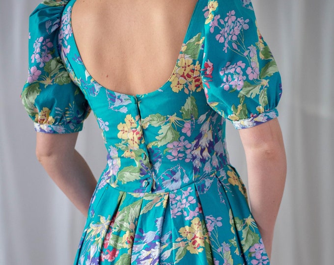 Vintage Laura Ashley Floral Dress in Turquoise, Pink & Purple for Women ...