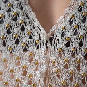 Vintage Handmade Crochet Top in off White With Golden Beads for Women ...