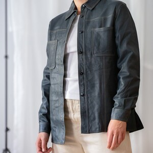Vintage Genuine Leather Jacket in Steel Blue for Women | Size L ...