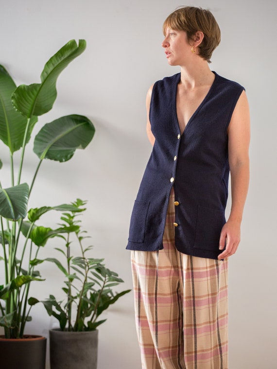 Vintage Busnel Pure Wool Sweater Vest in Navy Blue fo… - Gem