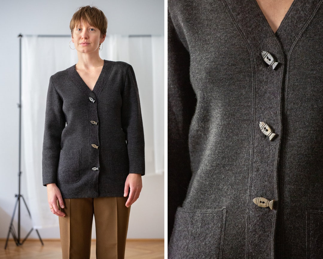 Vintage Saint James Wool Cardigan With Fish Shaped Buttons in Dark Grey ...