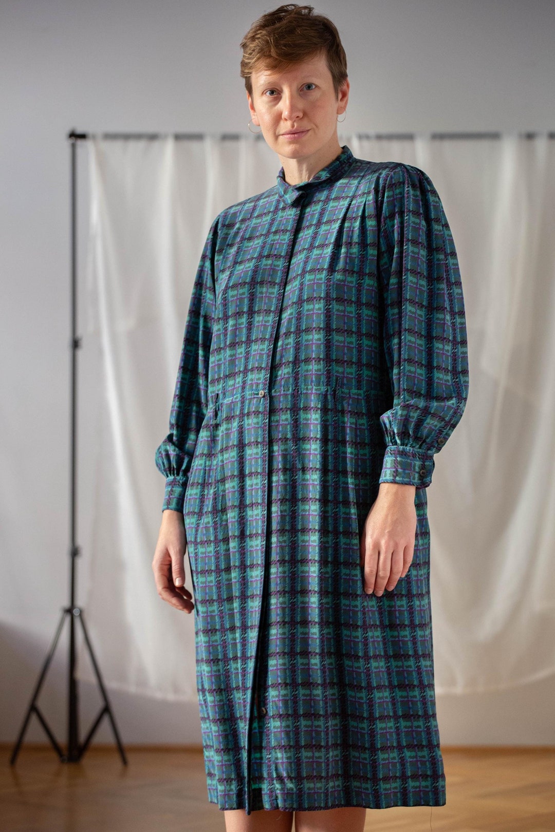 Abito vintage van Laack 100% seta verde muschio e turchese da donna ...