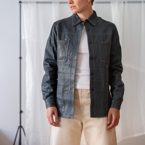 Vintage Genuine Leather Jacket in Steel Blue for Women | Size L ...