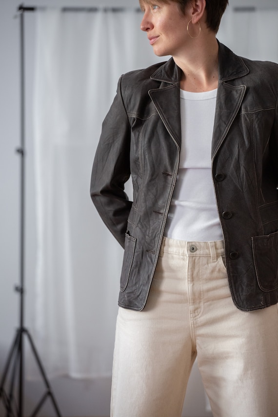 Vintage Nappa Leather Jacket in Faded Dark Brown for … - Gem