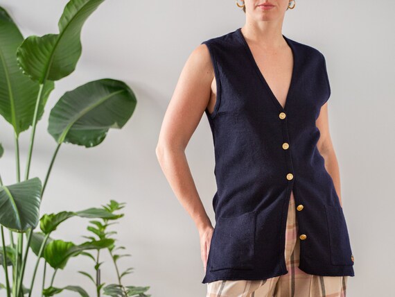 Vintage Busnel Pure Wool Sweater Vest in Navy Blue fo… - Gem
