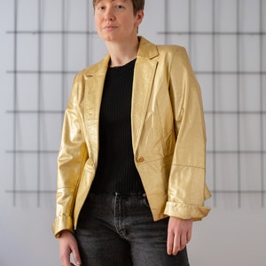 Vintage Real Nappa Leather Blazer in Shiny Golden for Women Size M ...