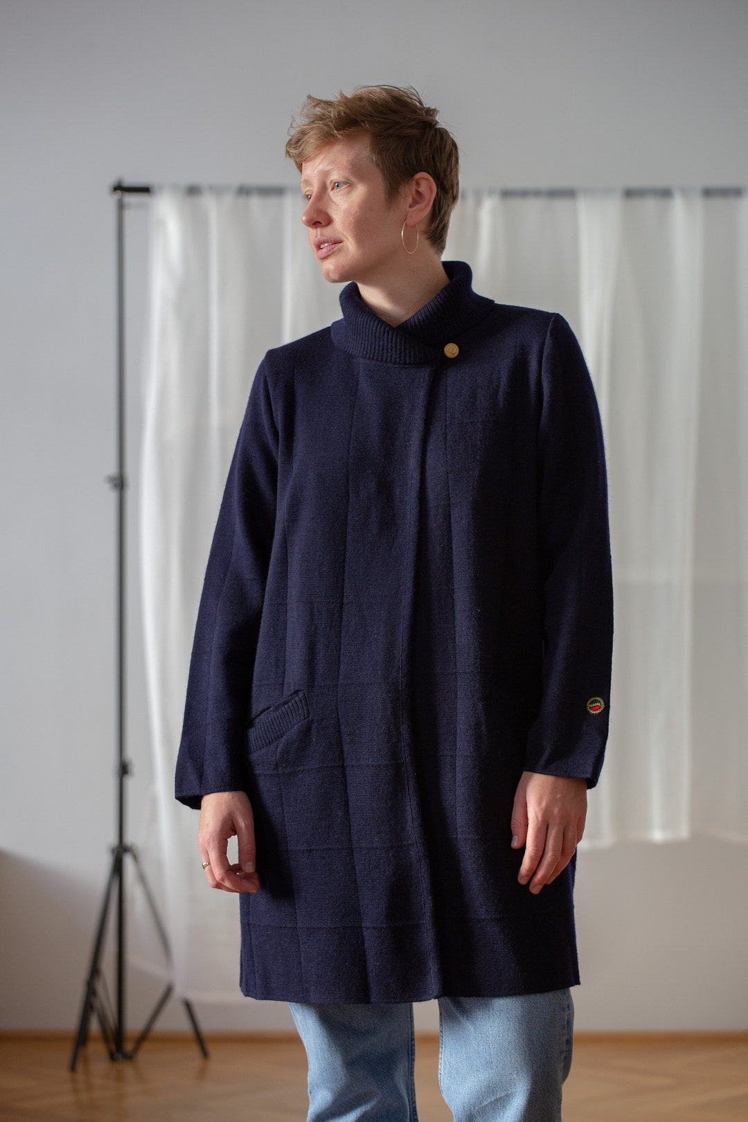 Vintage Busnel Pure Wool Cardigan Sweater in Navy Blue for Women | Size ...