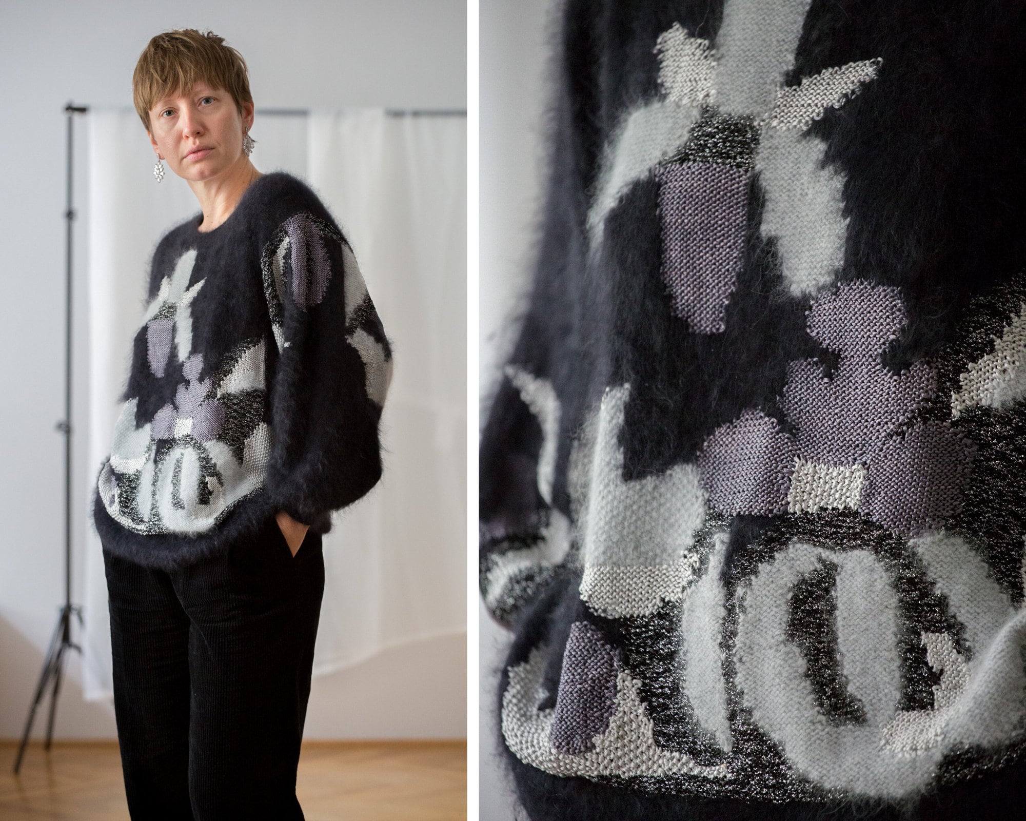 Vintage Fluffy Angora Sweater in Black With Abstract Pattern - Etsy
