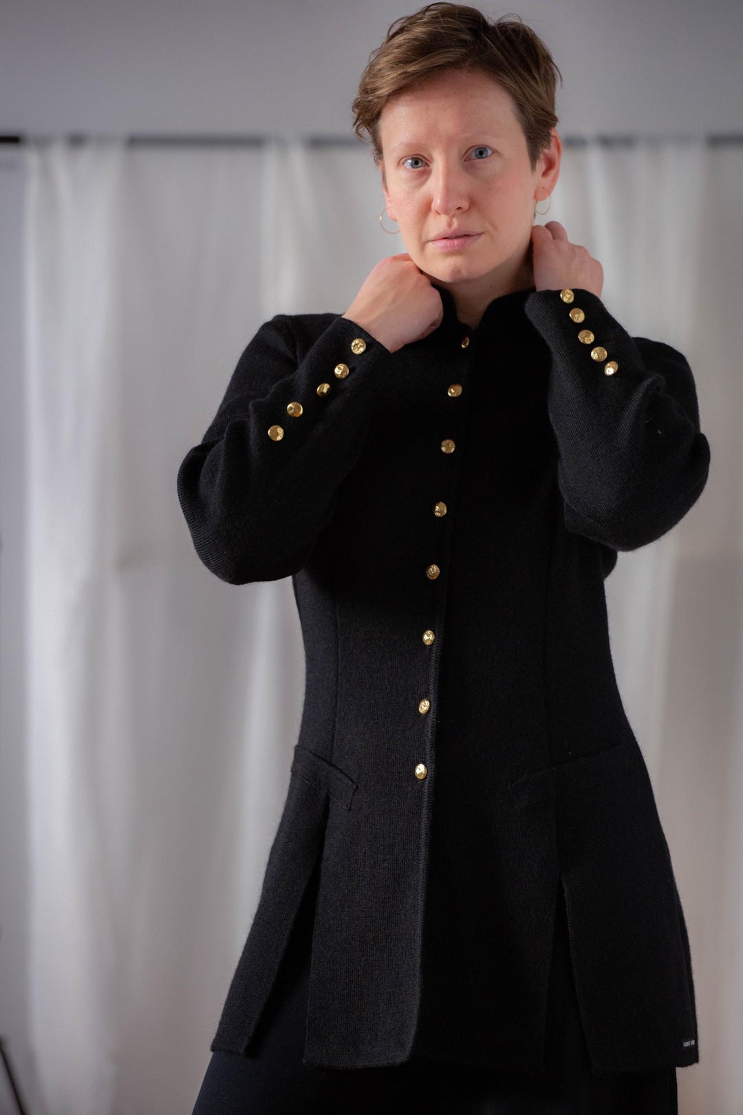 Vintage Saint James Wool Cardigan: Black Longline Jacket, Gold Buttons ...