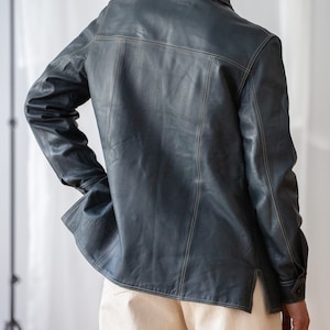 Vintage Genuine Leather Jacket in Steel Blue for Women | Size L ...