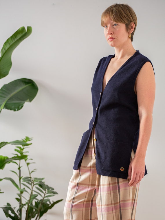 Vintage Busnel Pure Wool Sweater Vest in Navy Blue fo… - Gem