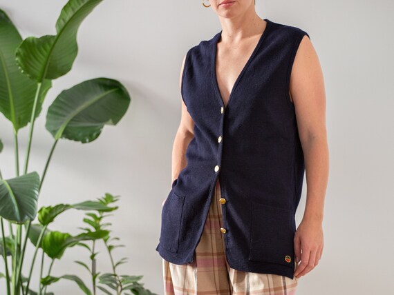Vintage Busnel Pure Wool Sweater Vest in Navy Blue fo… - Gem