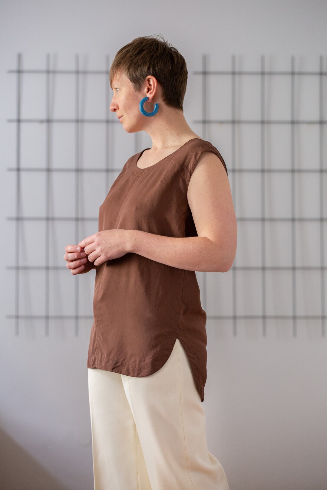 Vintage 100% Silk Top in Chocolate Brown for Women | Size M | Textured ...