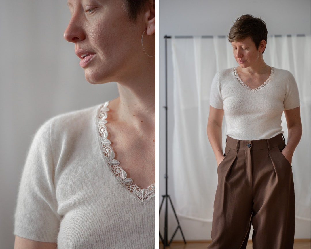 Vintage Fluffy Angora Wool Thermal Top in off White for Women | Size S ...