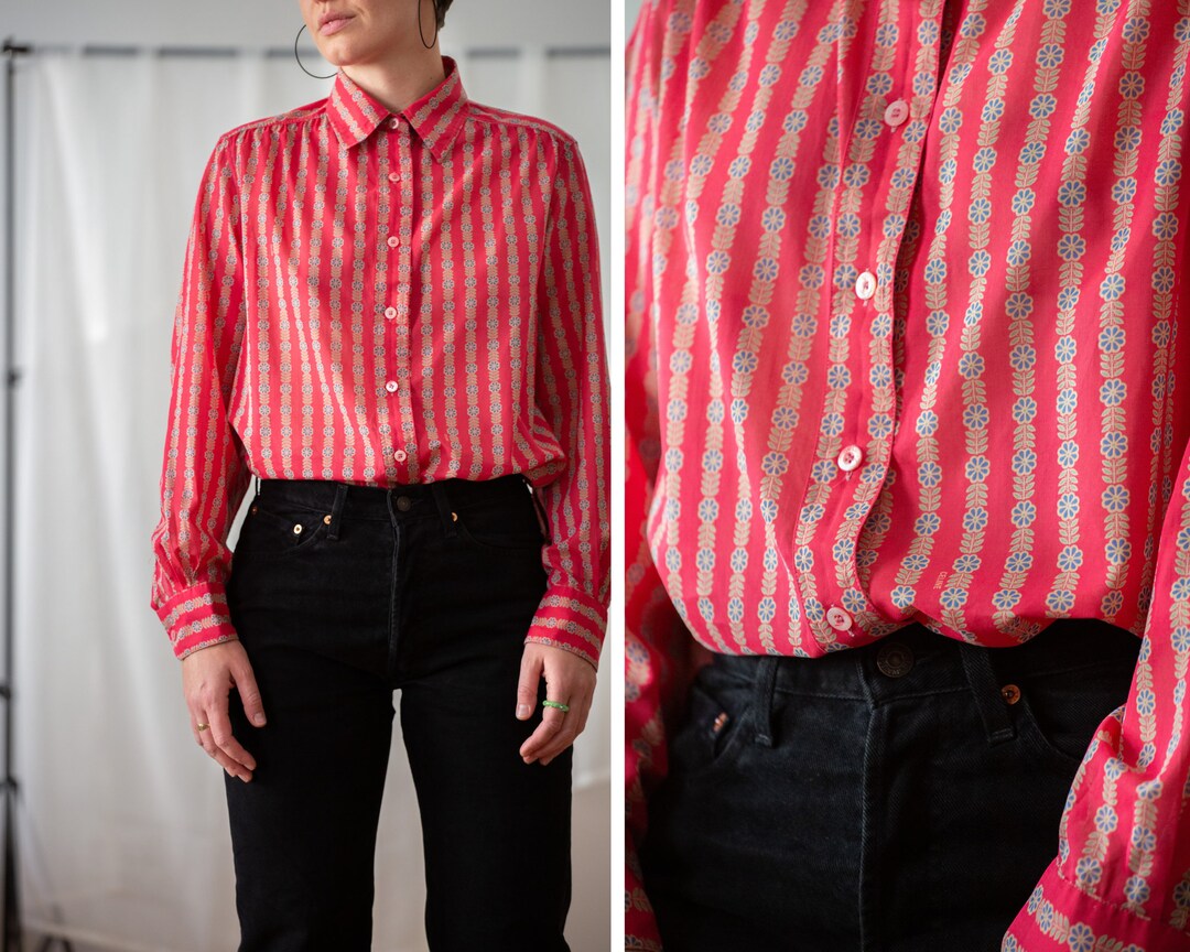 Vintage Céline Cotton Shirt in Raspberry Red for Women | Size L ...