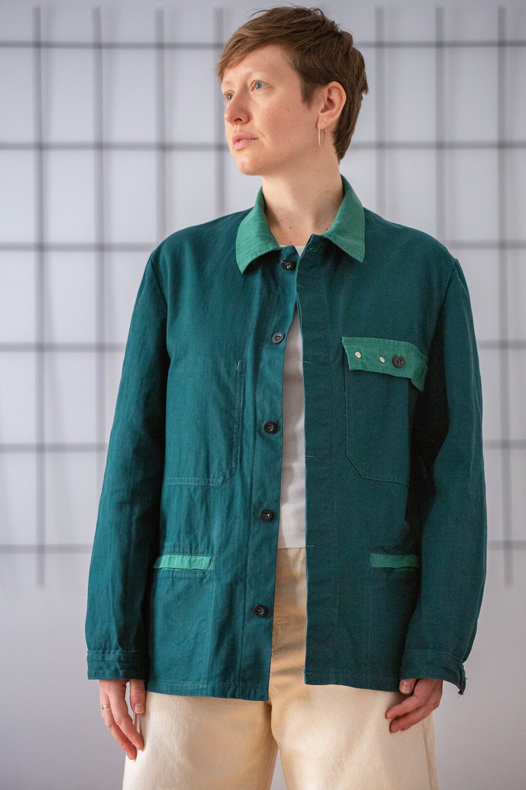 Vintage Chore Coat in Opal Green for Men Size S Button Down Collared ...
