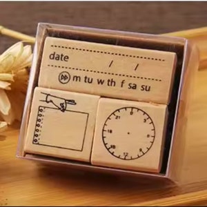 Retro Week Date Time Memo Note Wooden Stamp Set, Weather Temp Mood ...