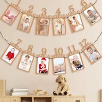 Baby's First Year Photo Frame Wood Monthly Milestone Picture Display ...