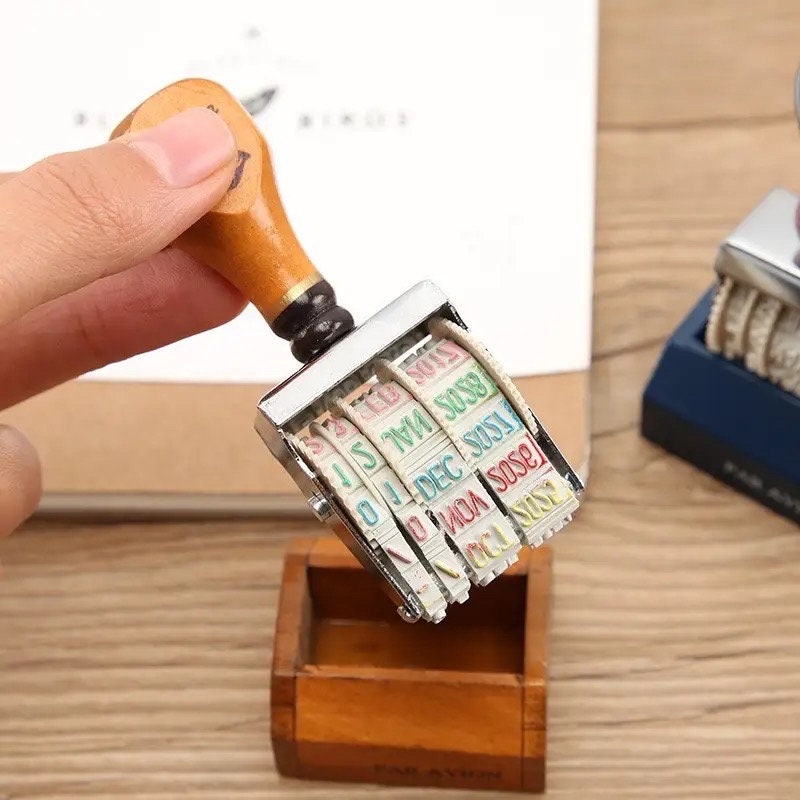 Retro Wooden Handle Base Rubber Roller Date Stamp, Date Stamp for Diy ...