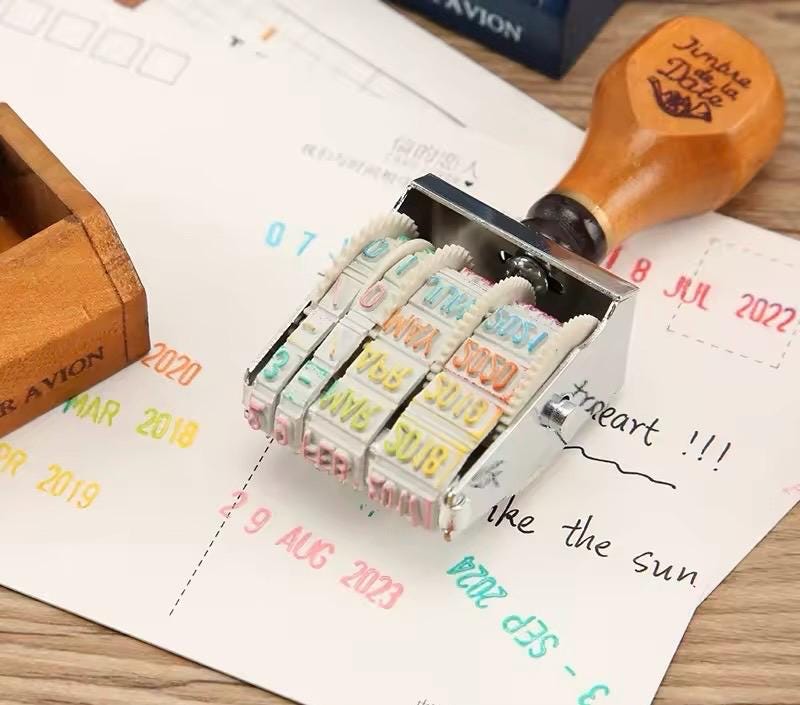 Retro Wooden Handle Base Rubber Roller Date Stamp, Date Stamp for Diy ...
