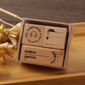Retro Week Date Time Memo Note Wooden Stamp Set, Weather Temp Mood ...