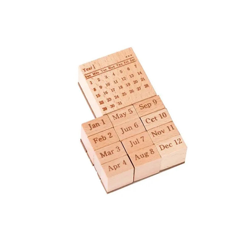 Retro Wooden Stamps Set, Date Week Month Year Stamps, Retro Rubber ...