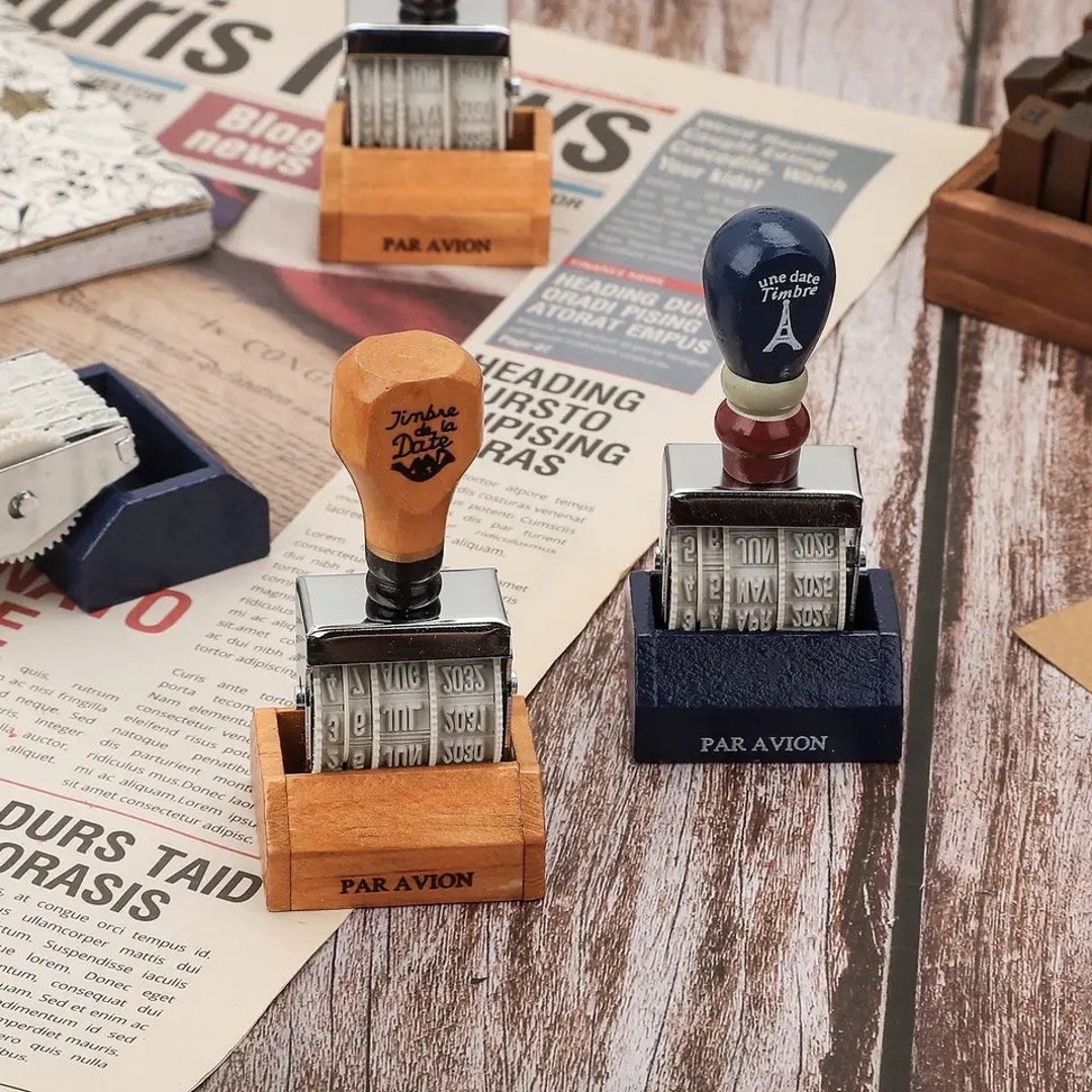 Retro Wooden Handle Base Rubber Roller Date Stamp, Date Stamp for Diy ...