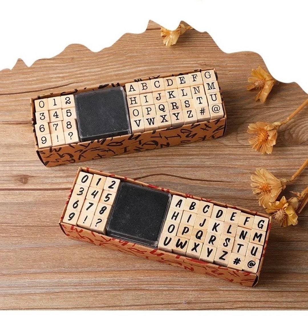 40pc Set Retro Wooden Alphabet Number Stamp, Mounted Rubber Letter ...