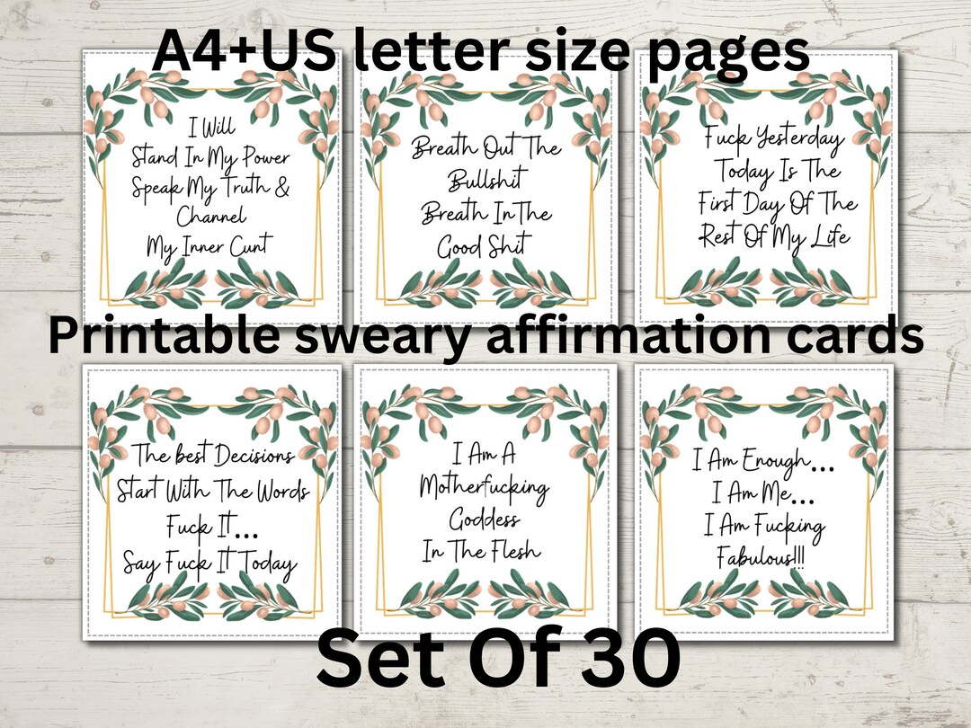 Sweary Badass Affirmation Cards, Swear Word, Curse Word, Motivational ...