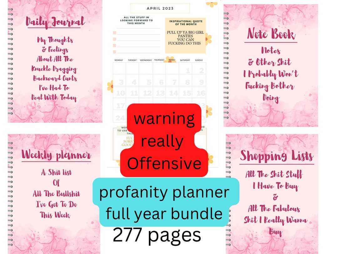 Sweary Profanity Swear Words Yearly Planner and Calendar Bundle US ...
