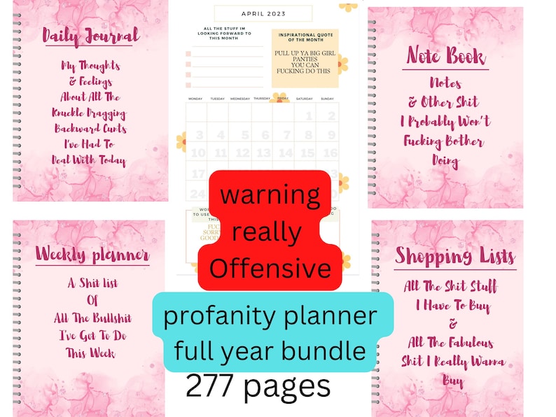 Sweary Profanity Swear Words Yearly Planner and Calendar Bundle US ...