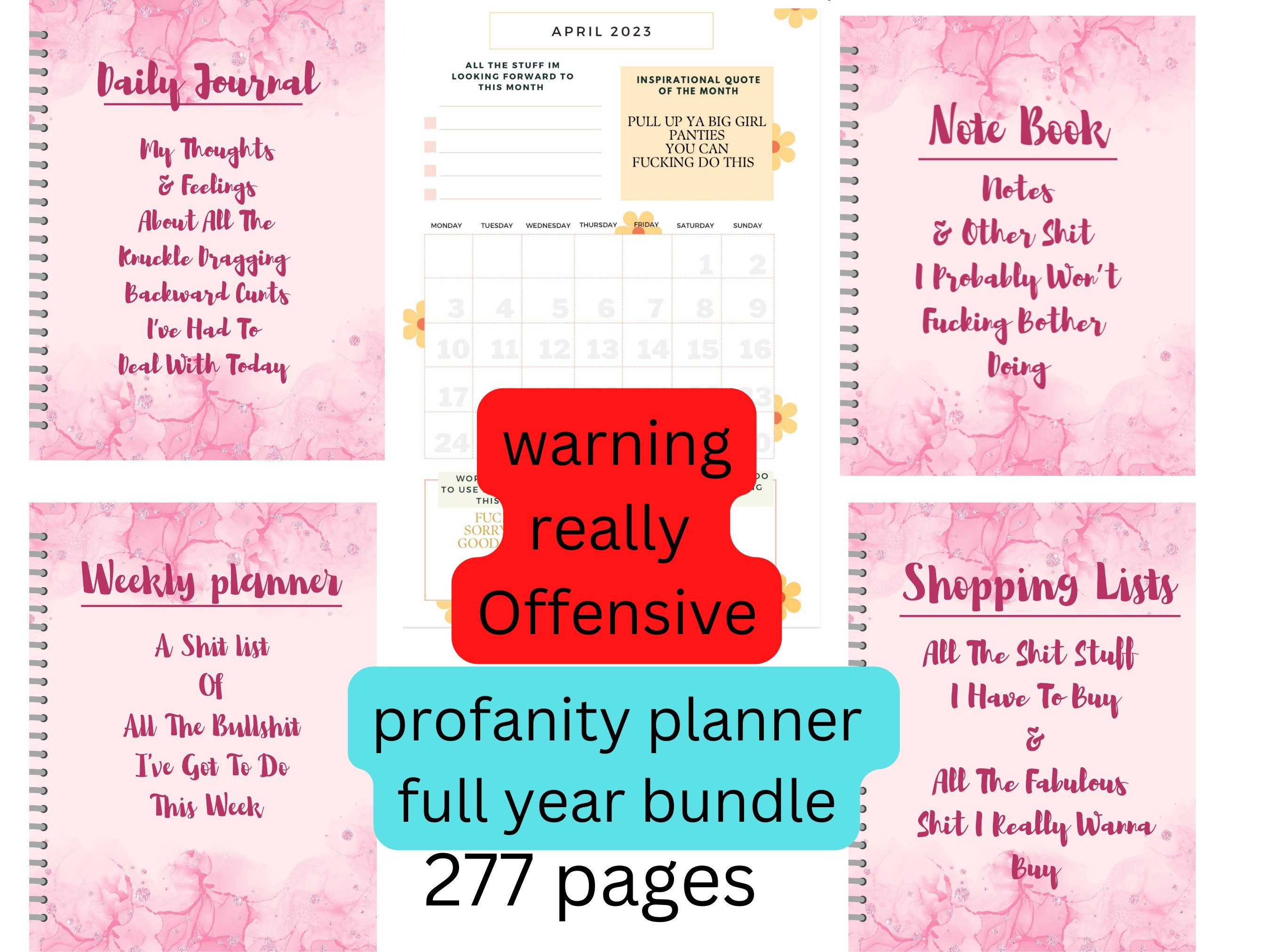 Sweary Profanity Swear Words Yearly Planner and Calendar Bundle US ...