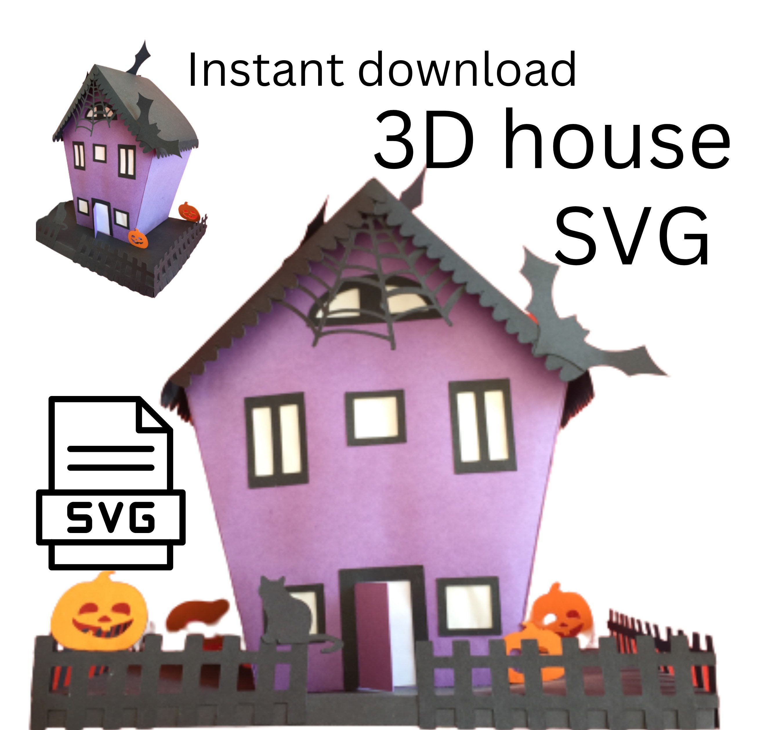 3D Halloween Haunted House Svg - Etsy