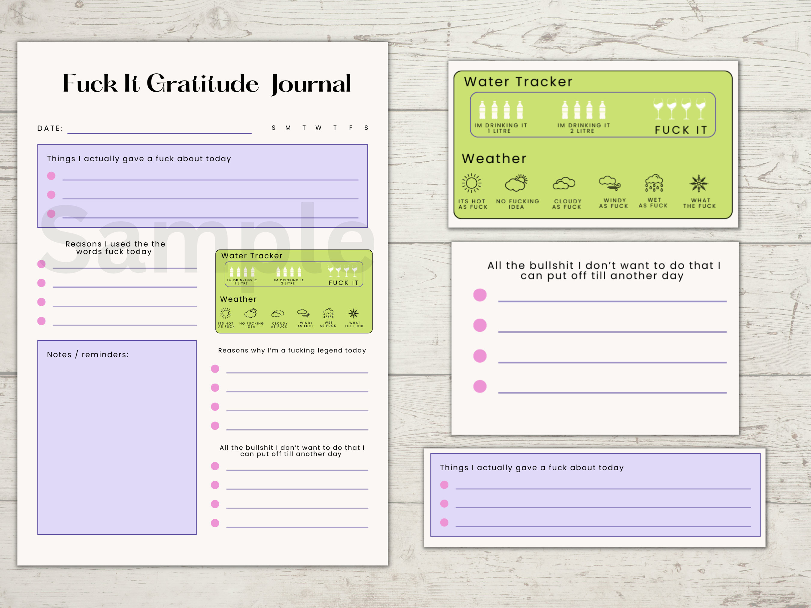 Printable Sweary Profanity Swear Words, Gratitude Journal, Daily ...