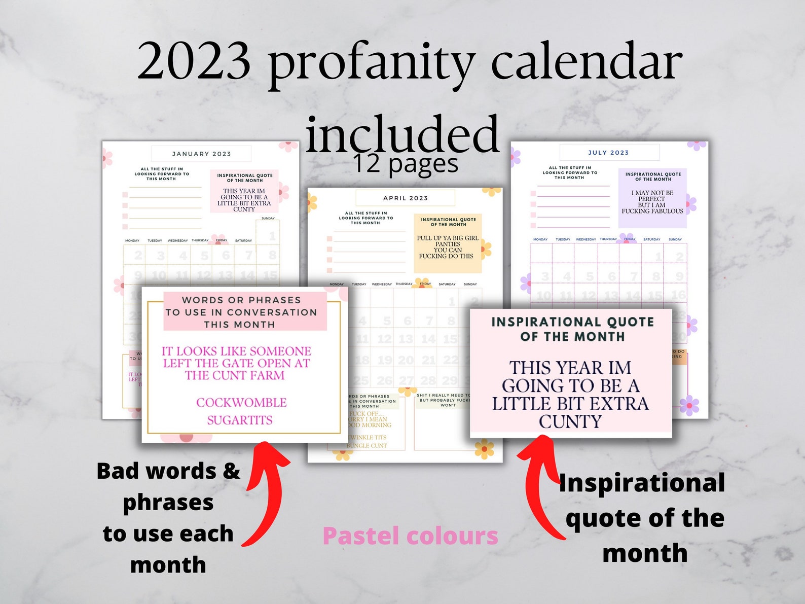 Sweary Profanity Swear Words Yearly Planner and Calendar - Etsy